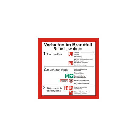 Verhalten im Brandfall mit Symbolen nach ISO 7010